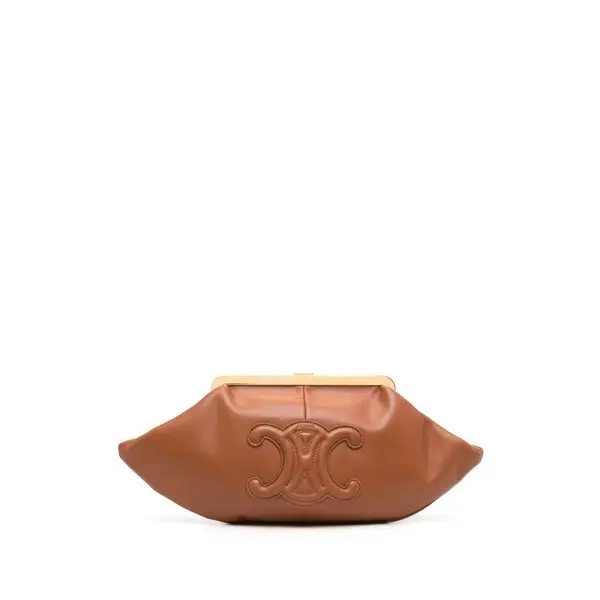 Celine Leather Triomphe Motif Clutch Bag - Brown