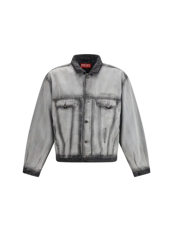 DIESEL® D-denver Denim Jacket With Leather Collar - Gray