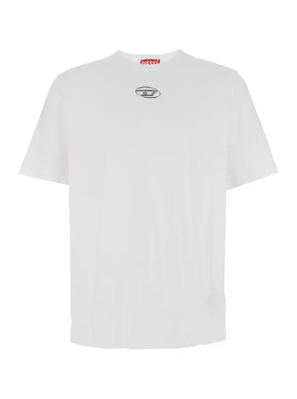 DIESEL® T-adjust-od' White T-shirt With Logo Patch On The Front In Cotton