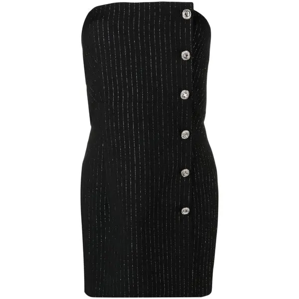 Alessandra Rich Virgin Wool Blend Strapless Pinstripe Dress - Black