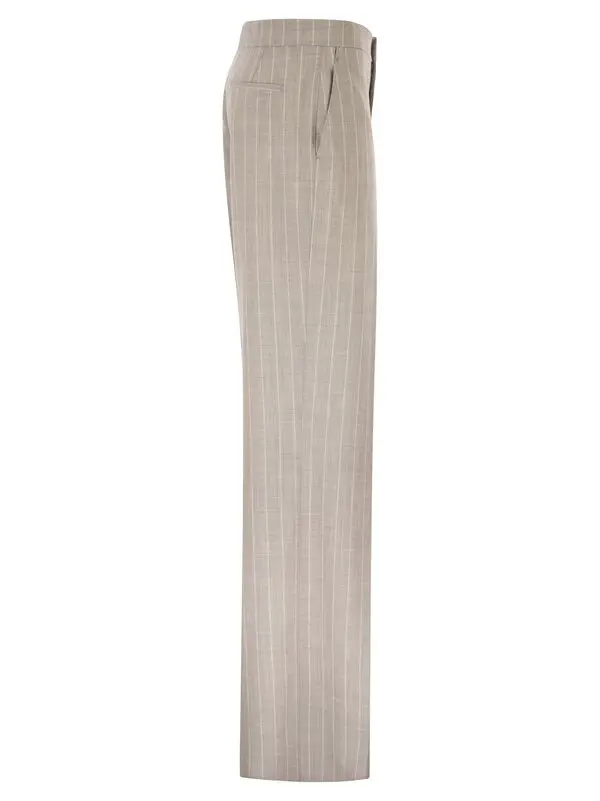 Tagliatore Adima Tailored Virgin Wool And Silk Pinstriped Trousers - Cream