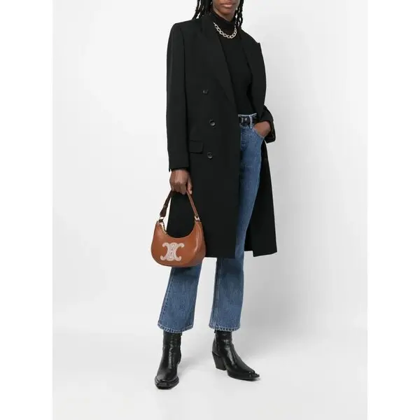 Celine Calf Leather Embroidered Logo Shoulder Bag - Brown