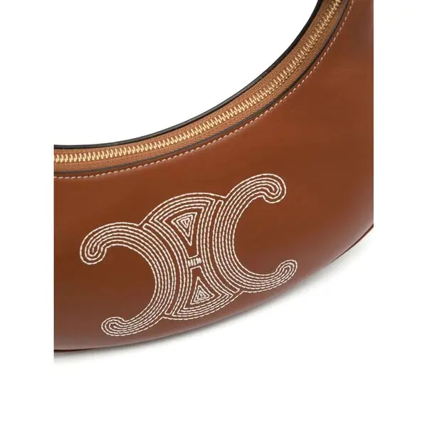 Celine Calf Leather Embroidered Logo Shoulder Bag - Brown
