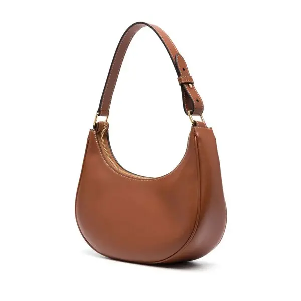 Celine Calf Leather Embroidered Logo Shoulder Bag - Brown