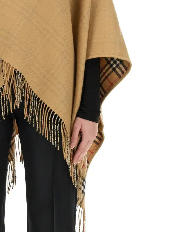 Burberry Reversible Check Wool Cape - Cream