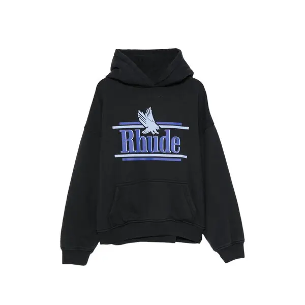 Rhude Cotton Printed Logo Hoodie - Black