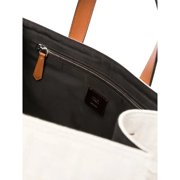 Fendi White Canvas Tote Bag With Leather Trim - Cream