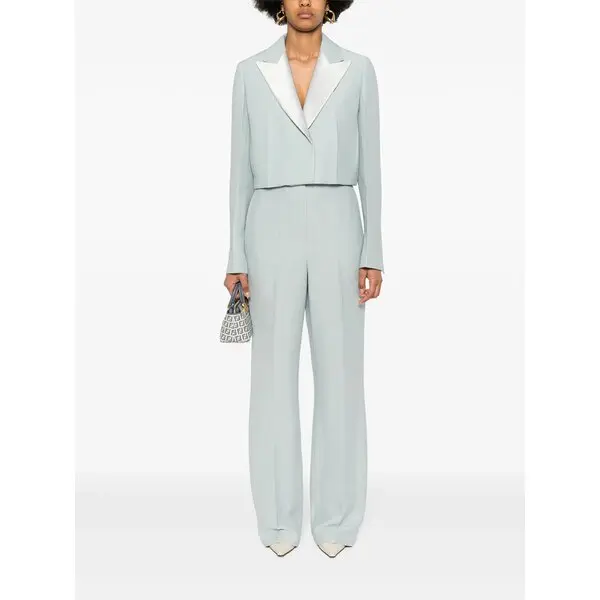 Fendi Light Wool-silk Blend Cropped Blazer With Peak Lapels