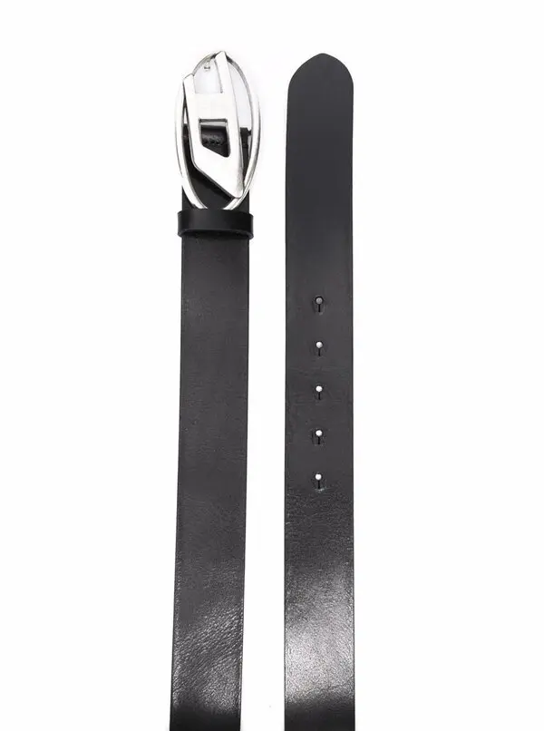 DIESEL® Belt With Oval D Logo Buckle In Black Leather - Multicolor