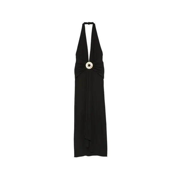 Cult Gaia Halterneck Plunging V-neck Dress With Gold-tone Hardware - Black