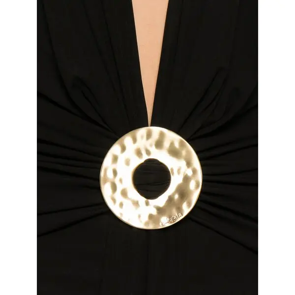 Cult Gaia Halterneck Plunging V-neck Dress With Gold-tone Hardware - Black