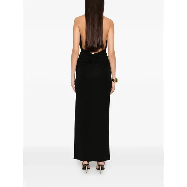 Cult Gaia Halterneck Plunging V-neck Dress With Gold-tone Hardware - Black