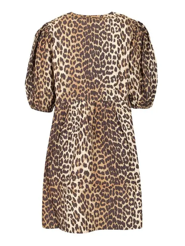 GANNI Leopard Print Puff Sleeve Mini Dress - Multicolor