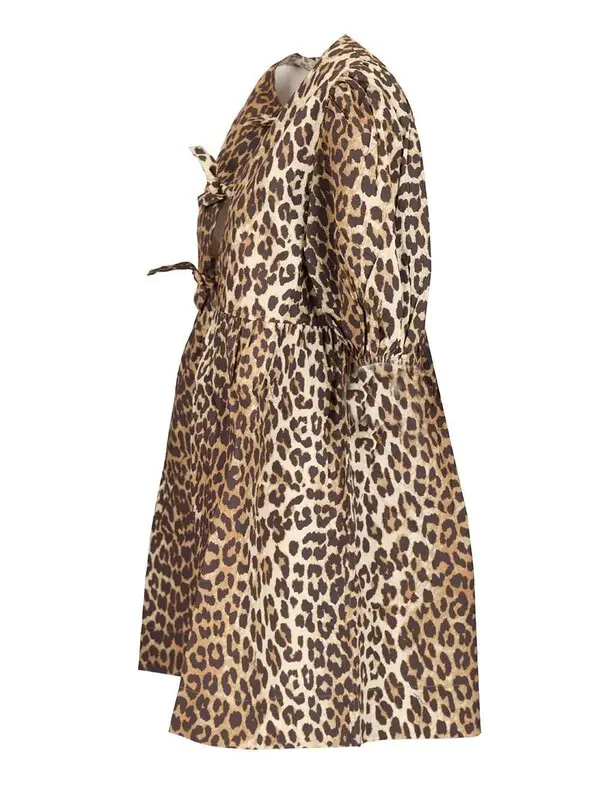 GANNI Leopard Print Puff Sleeve Mini Dress - Multicolor