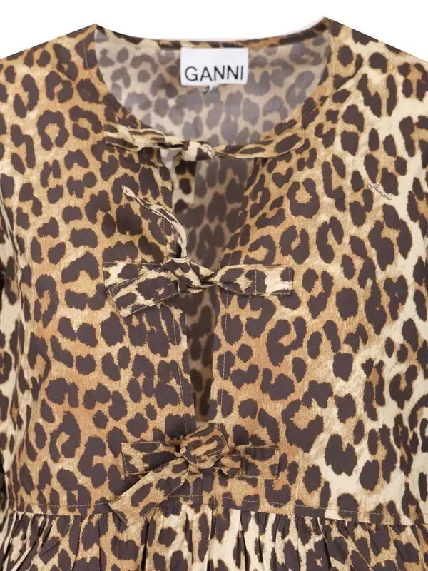 GANNI Leopard Print Puff Sleeve Mini Dress - Multicolor