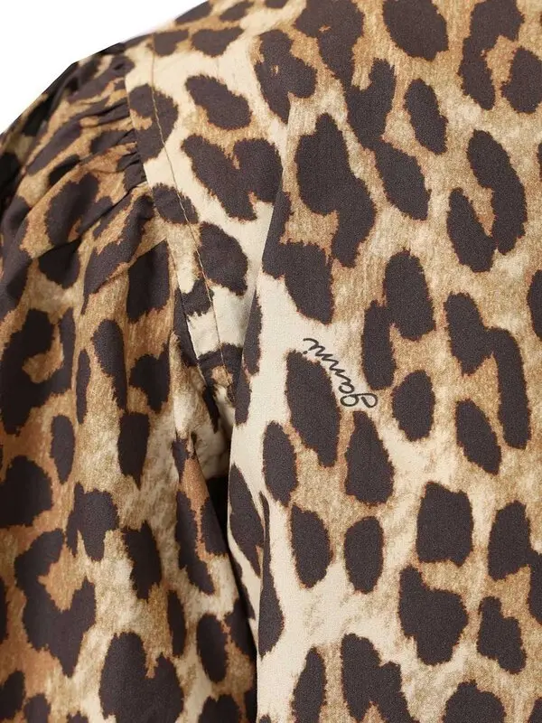 GANNI Leopard Print Puff Sleeve Mini Dress - Multicolor