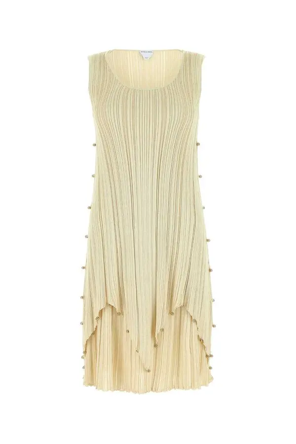 Bottega Veneta Sleeveless Pleated Dress With Embellishments - Gold
