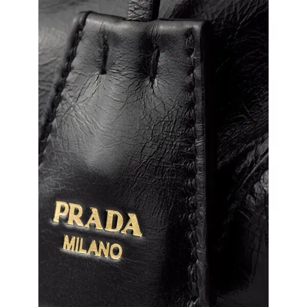 Prada Leather Tote Bag With Adjustable Shoulder Strap - Black