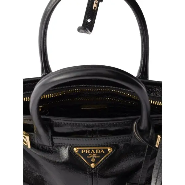 Prada Leather Tote Bag With Adjustable Shoulder Strap - Black