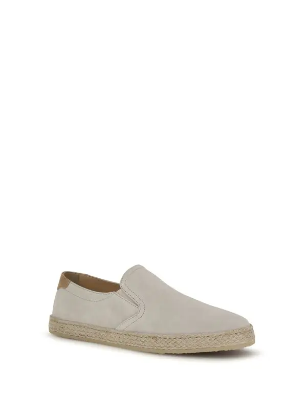 Brunello Cucinelli Suede Slip-on Sneakers With Raffia Sole - Gray