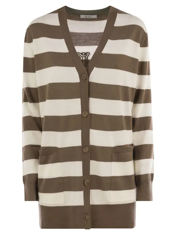 Max Mara Fiemme Long Striped Wool Cardigan With 1951 Motif - Multicolor