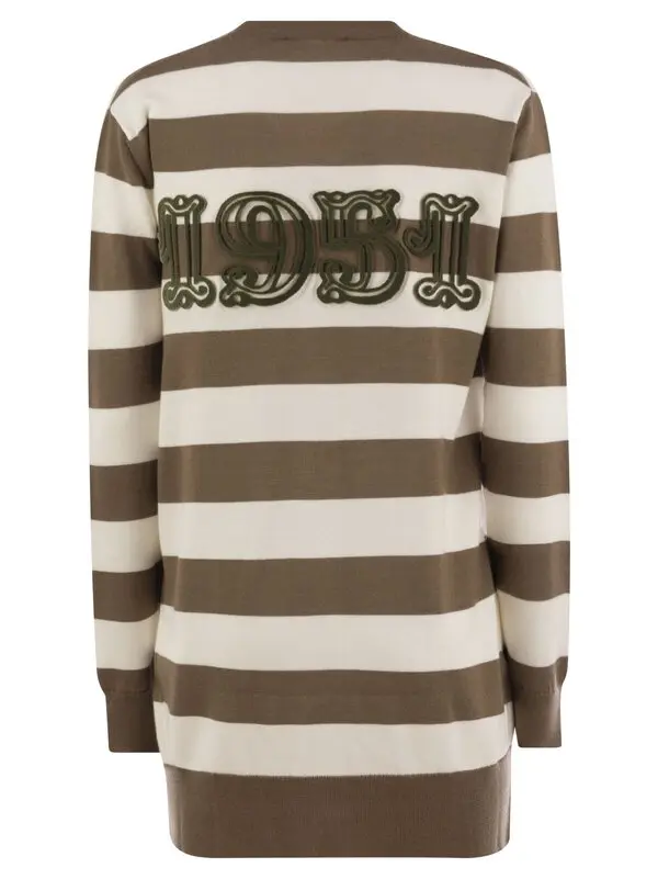 Max Mara Fiemme Long Striped Wool Cardigan With 1951 Motif - Multicolor