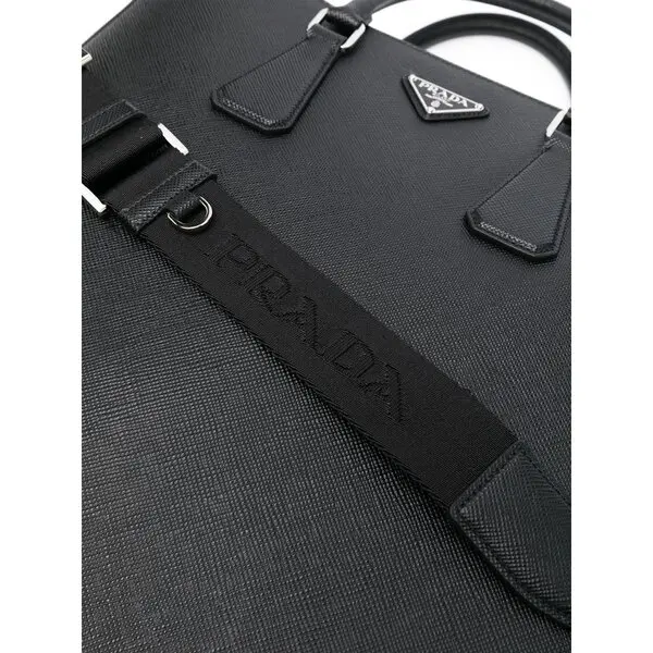 Prada Saffiano Leather Tote Bag With Enamel Triangle Logo