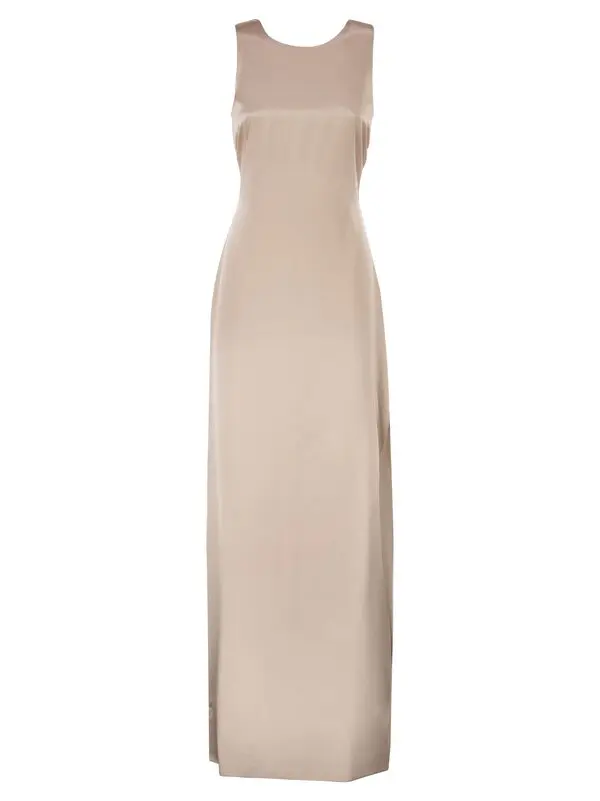 Max Mara Long Silk Dress With Draped Back - Multicolor