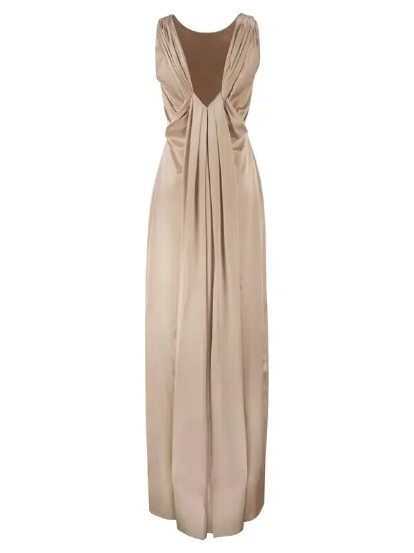 Max Mara Long Silk Dress With Draped Back - Multicolor