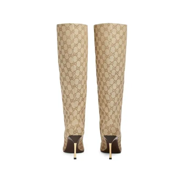 Gucci Beige Monogram Knee High Boots - Cream