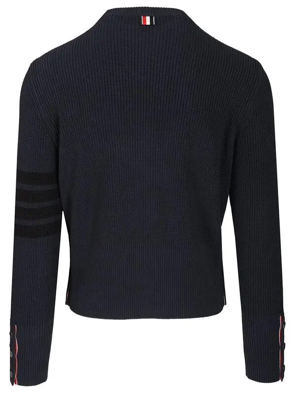 Thom Browne Cotton Sweater With Sleeve Stripes And Side Buttons