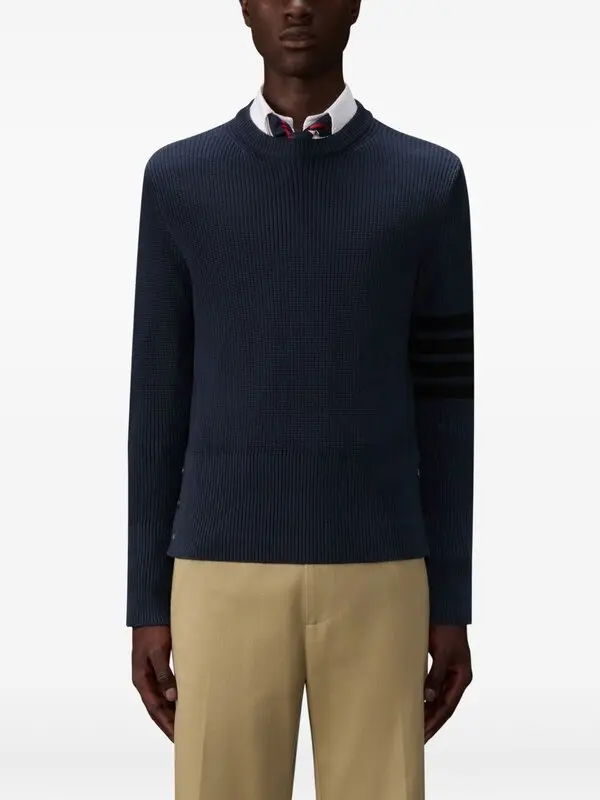 Thom Browne Cotton Sweater With Sleeve Stripes And Side Buttons