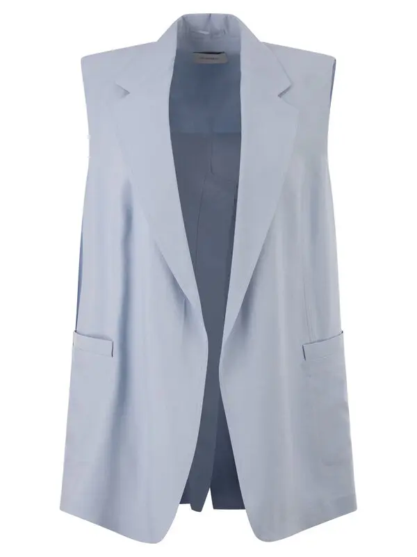 Sportmax Tailored Sleeveless Vest In Viscose And Paper Blend - Blue