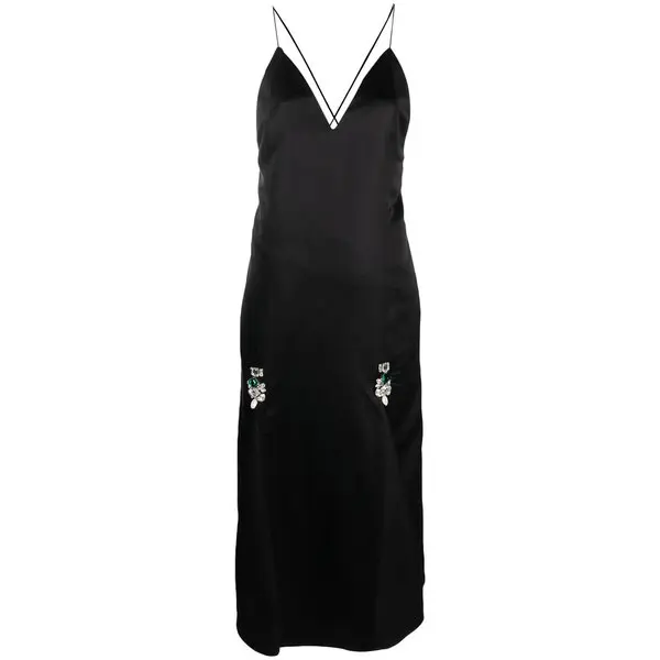 WALES BONNER Satin Crystal Embellished V-neck Day Dress