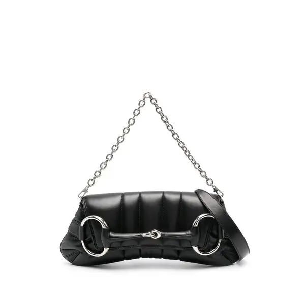 Gucci Calf Leather Quilted Horsebit Shoulder Bag - Black