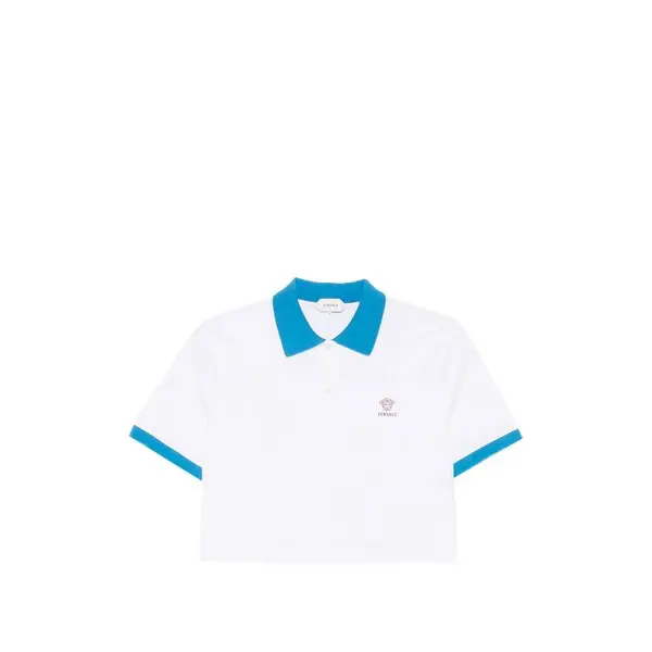 Versace Cropped Polo Top With Contrast Trim - White