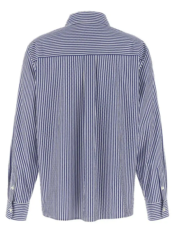 P.a.r.o.s.h Cashine Striped Cotton Poplin Shirt With Rhinestones - Blue