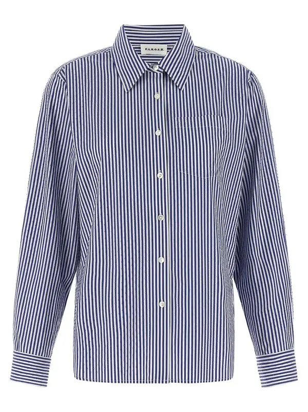 P.a.r.o.s.h Cashine Striped Cotton Poplin Shirt With Rhinestones - Blue