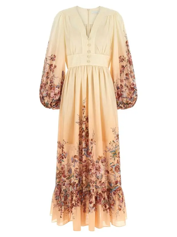 Zimmermann Awaken Floral Linen Midi Dress - Multicolor
