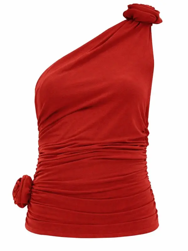 Magda Butrym One Shoulder Top With Rose Detail - Red