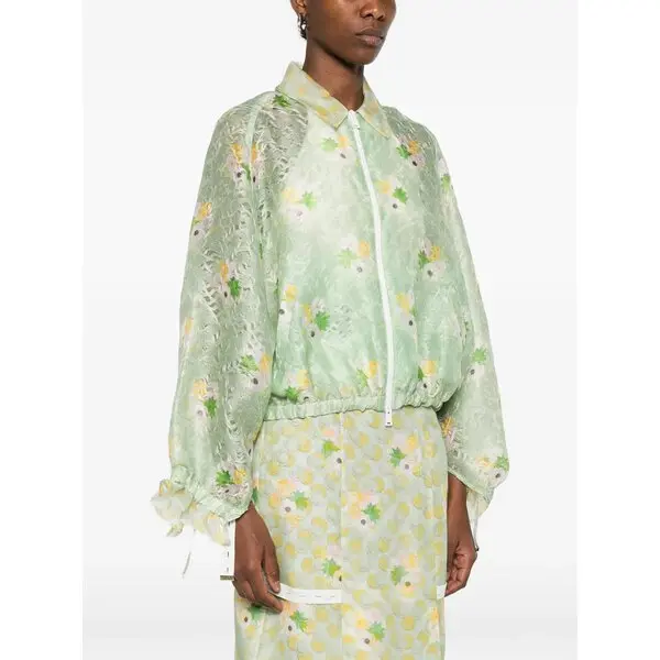 Fendi Floral Print Lace Zip-up Bomber Jacket - Green