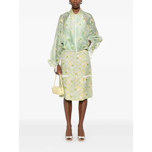 Fendi Floral Print Lace Zip-up Bomber Jacket - Green