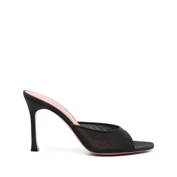 Amina Muaddi Mesh Open Toe High Heel Mules - Black
