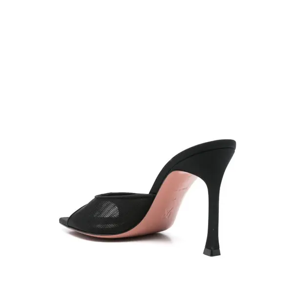 Amina Muaddi Mesh Open Toe High Heel Mules - Black