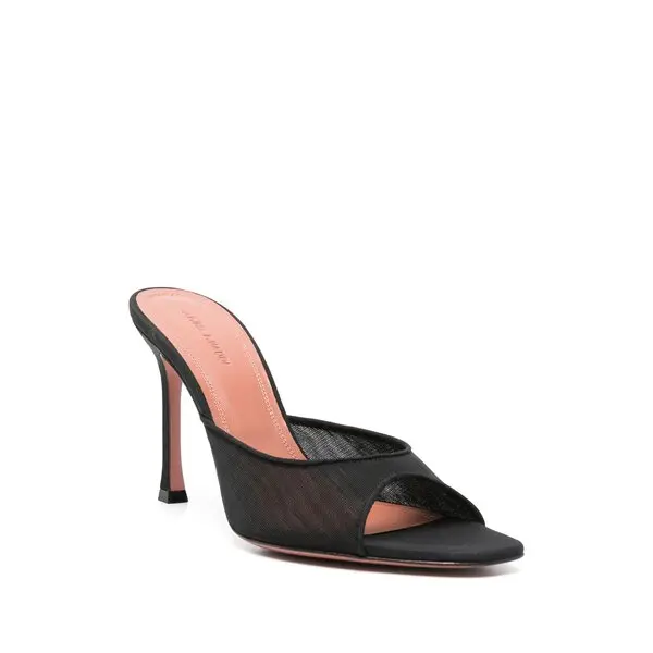 Amina Muaddi Mesh Open Toe High Heel Mules - Black