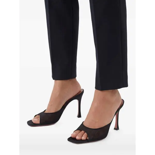 Amina Muaddi Mesh Open Toe High Heel Mules - Black