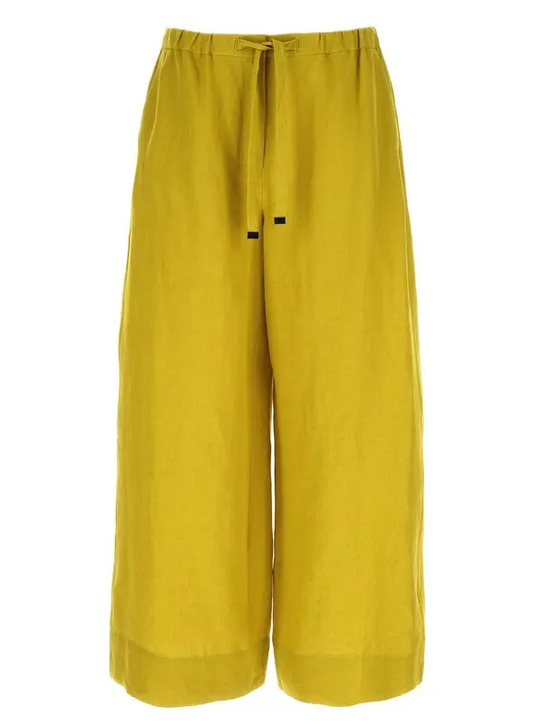 Max Mara S Mmarora' Linen Canvas Cropped Wide-leg Trousers - Yellow