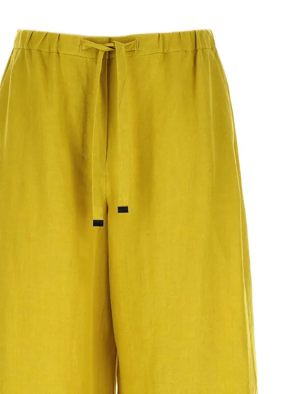 Max Mara S Mmarora' Linen Canvas Cropped Wide-leg Trousers - Yellow
