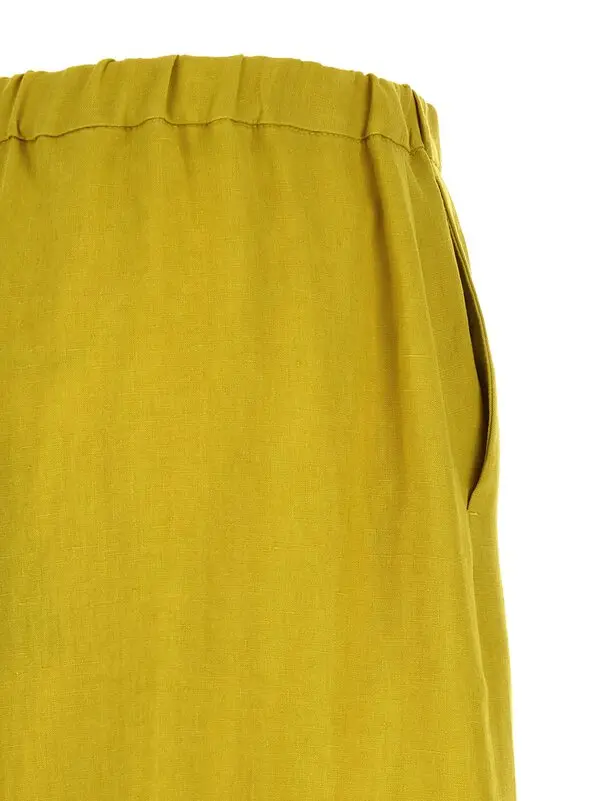 Max Mara S Mmarora' Linen Canvas Cropped Wide-leg Trousers - Yellow