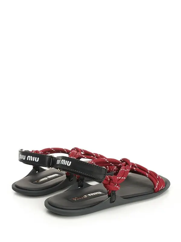 Miu Miu Riviere Rope And Leather Sandals - Red